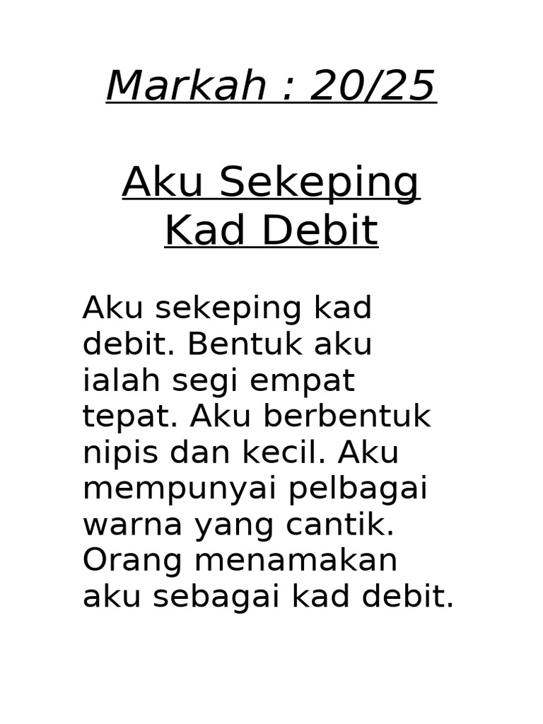 Karangan Aku Sekeping Kad Debit Pdf