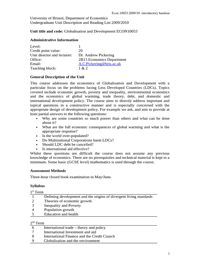 Bristol Course Outline0910 | PDF
