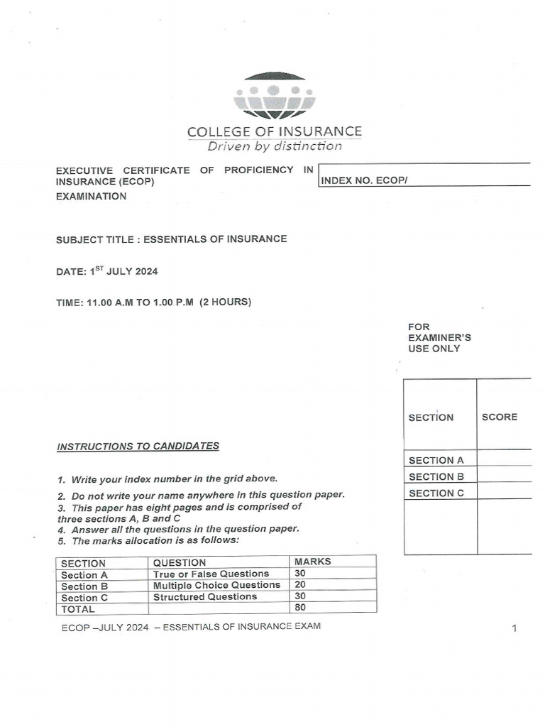 Revision Paper-Essentials of Insurance | PDF