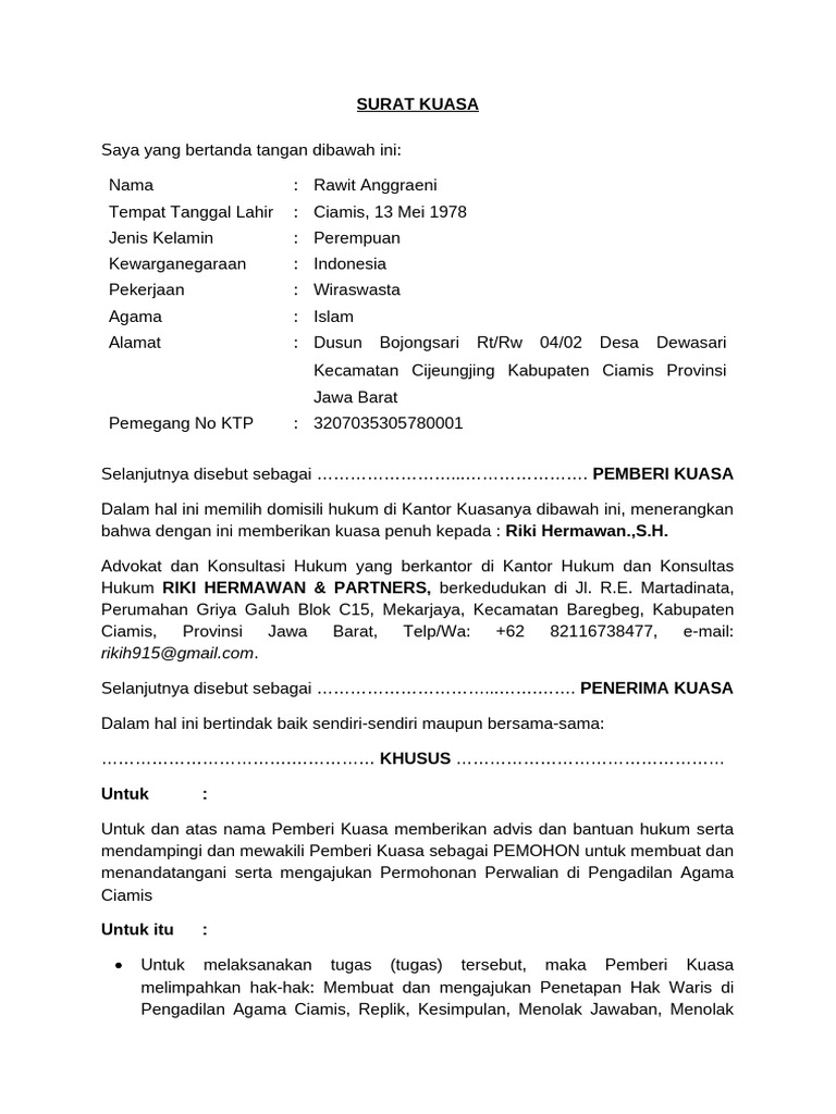 Surat Kuasa Permohonan Perwalian | PDF