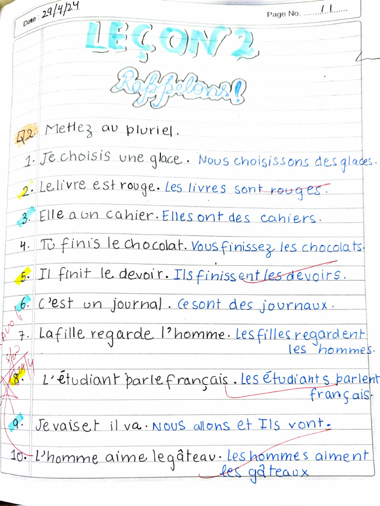Class 7 French Work Lesson 3-5-1 | PDF