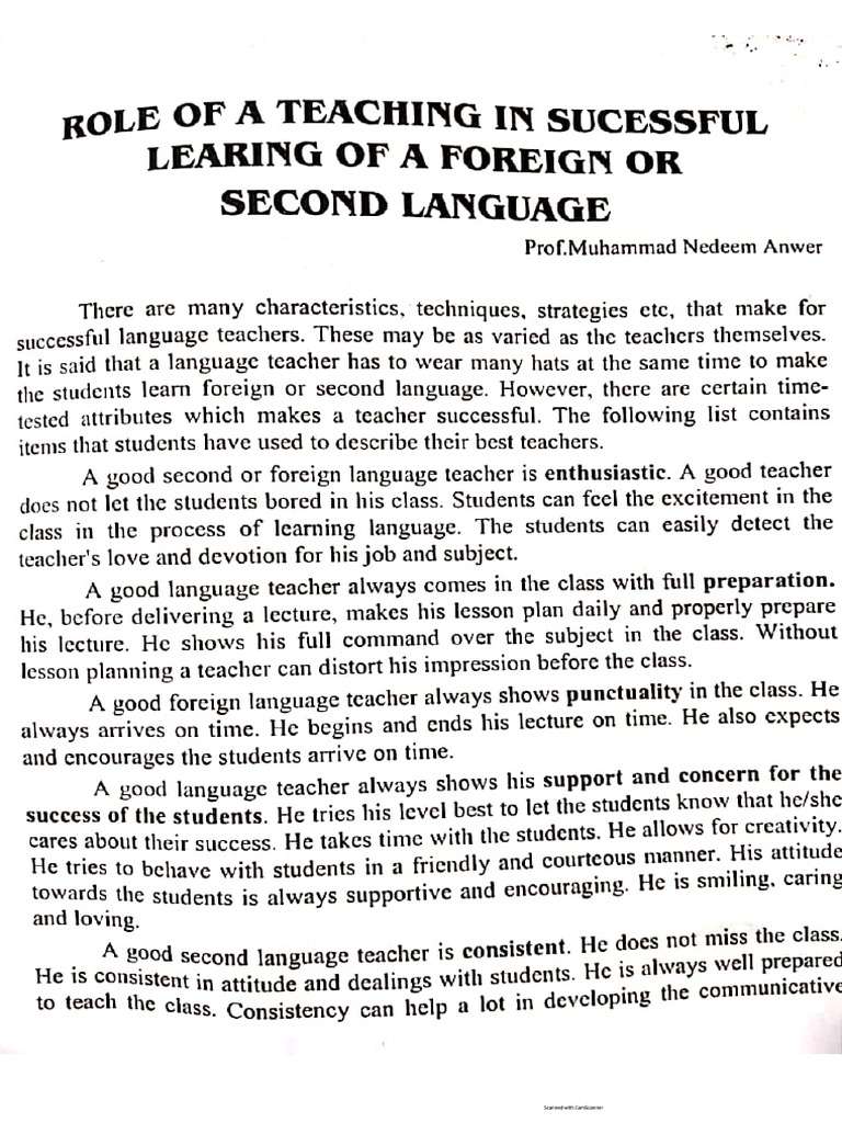 Role of Teacher in Second Language Teaching | PDF