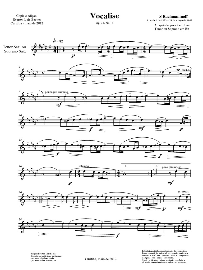 Vocalise Op 34 No 14 - Sax Bb | PDF