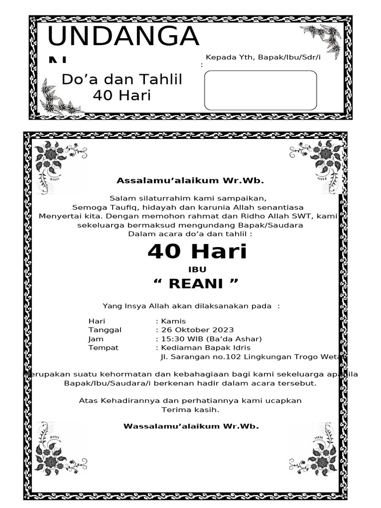 Undangan 40 Hari | PDF