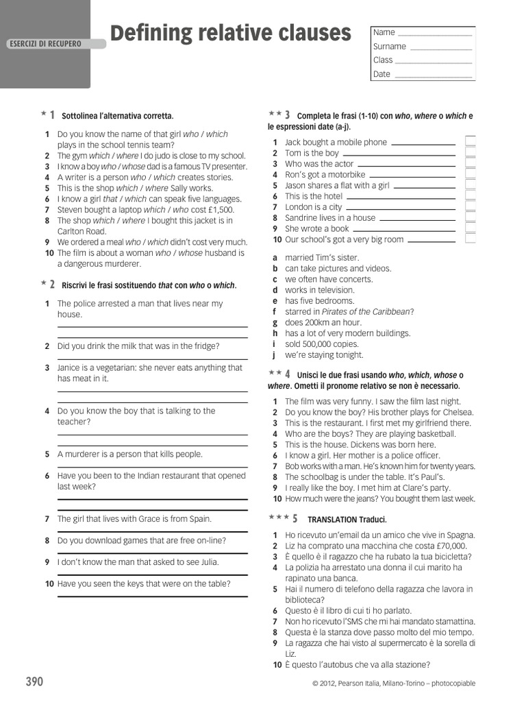 SSSG INGLESE Defining Relative Clauses | PDF