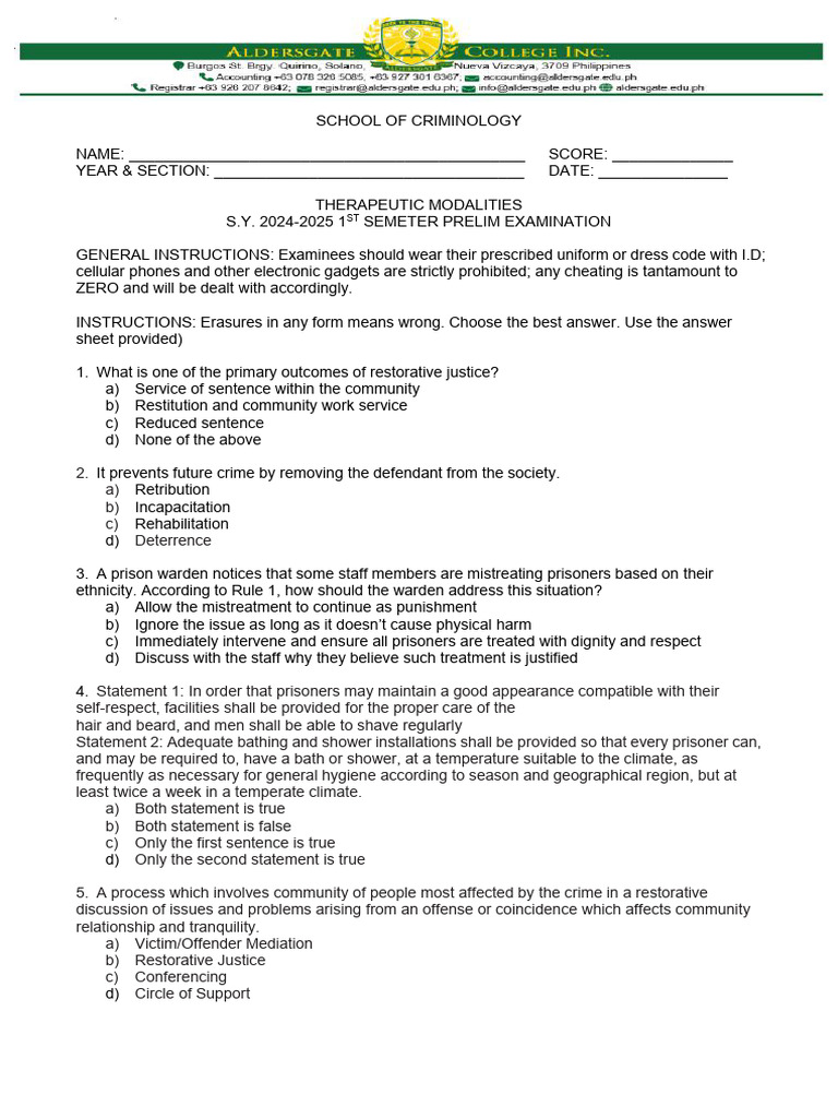24-1-Prelim-Exam-Therapeutic-Modalities | PDF