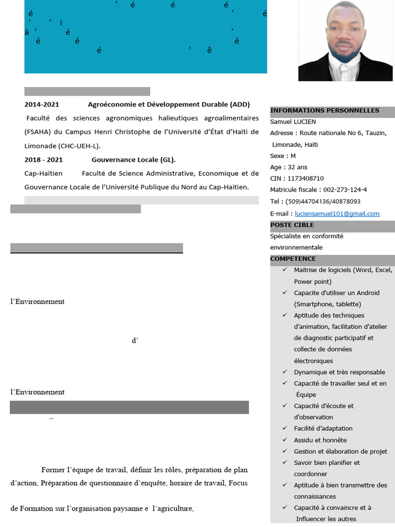 CV Samuel LUCIEN Specialiste en Conformite Environnementale | PDF