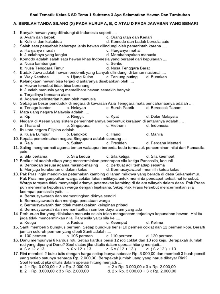 Soal Kelas 6 Tema 1 SB 3 | PDF