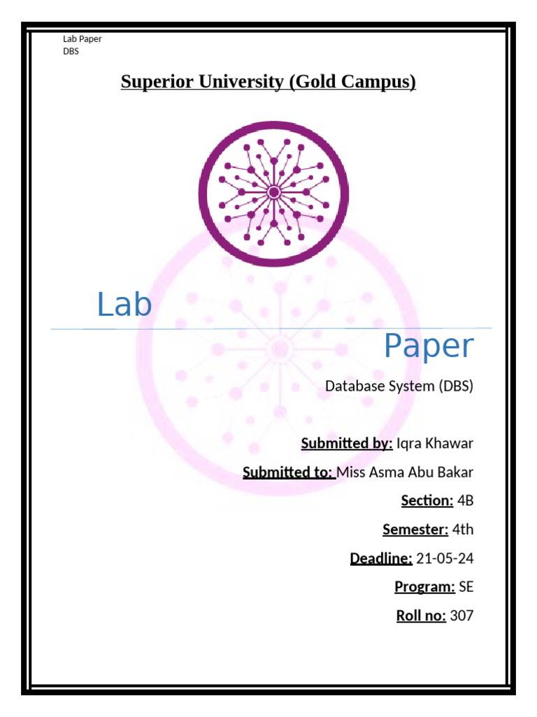 Iqra Khawar 307 4b Section DBS Lab Paper | PDF