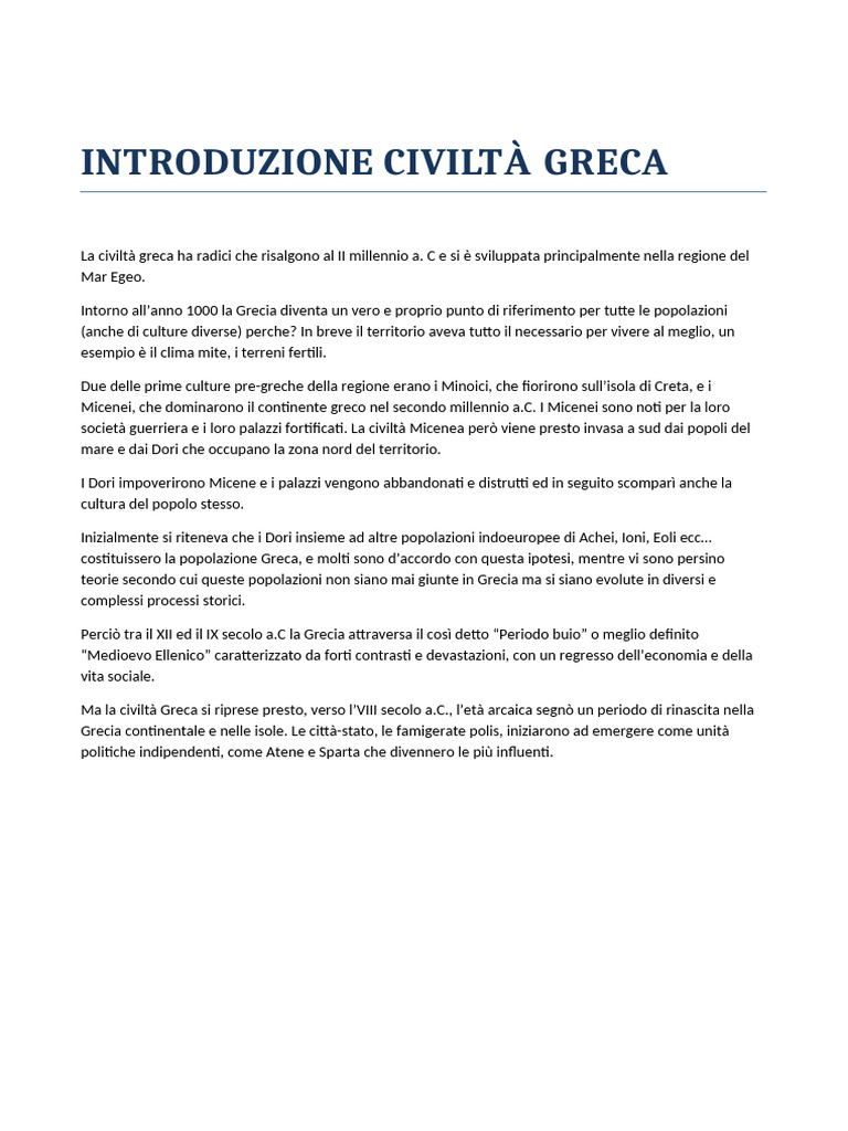 Introduzione Civiltà Greca | PDF