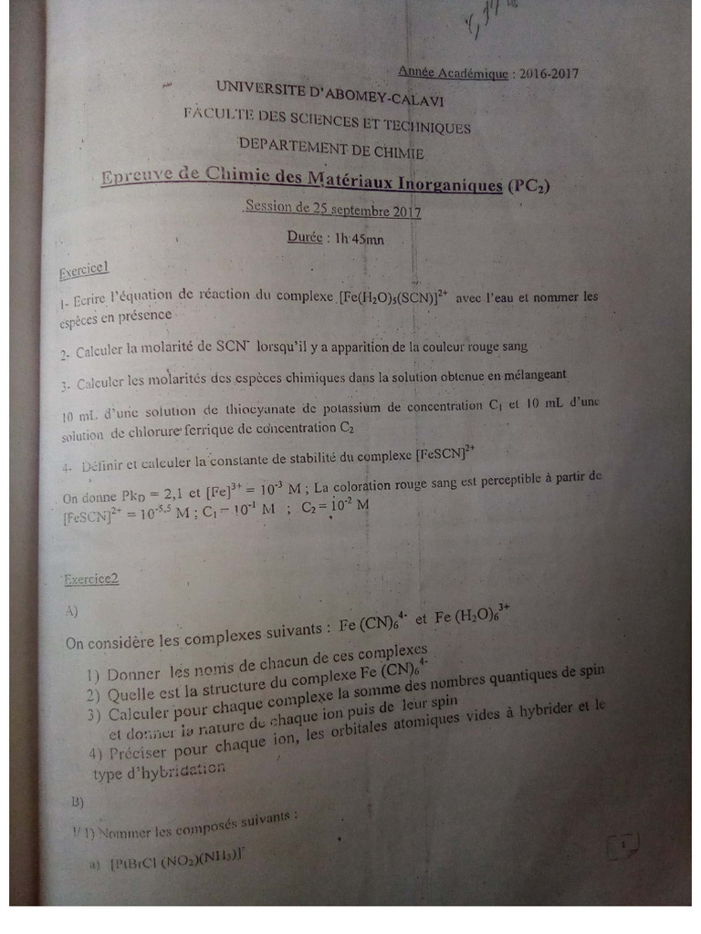 PC2 Chimie Inorganique 1 1 1 | PDF