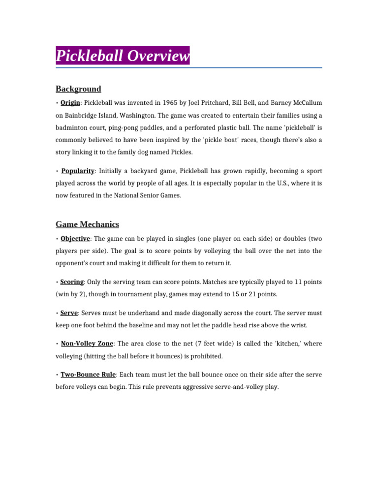 Pickleball Overview | PDF