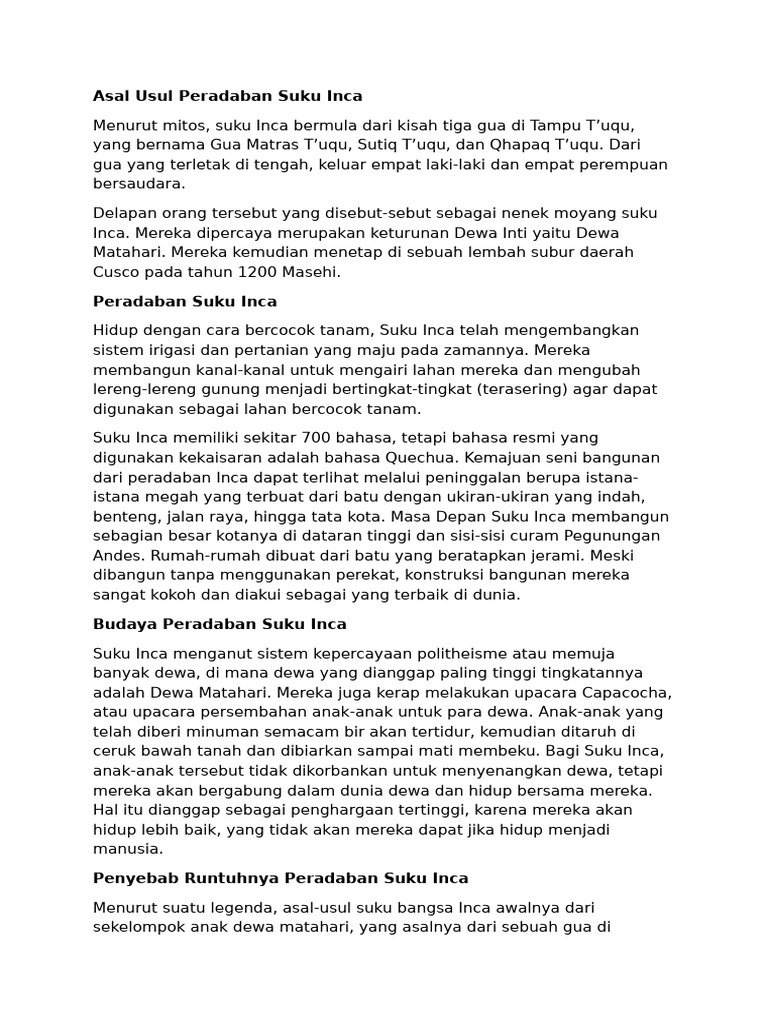 Peradaban Suku Inca | PDF