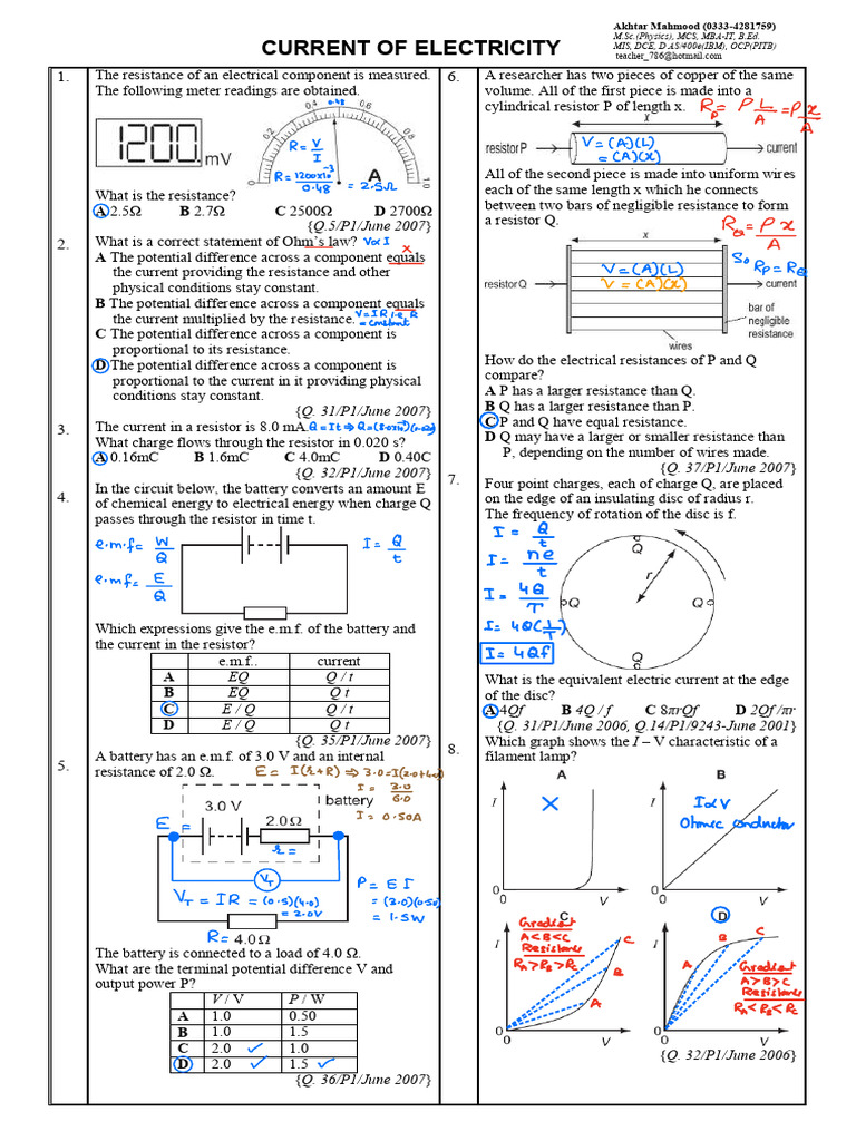 Electricity & DC Worksheet | PDF