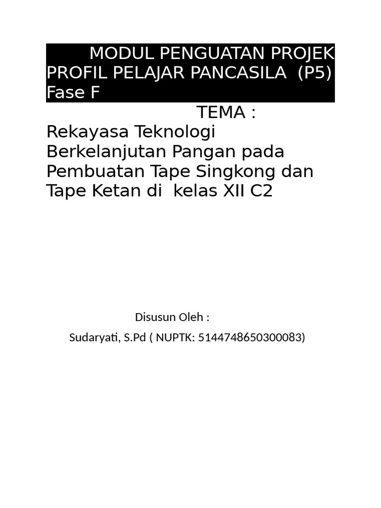 Rekayasa Teknologi Berkelanjutan Pada Pembuatan Tape | PDF