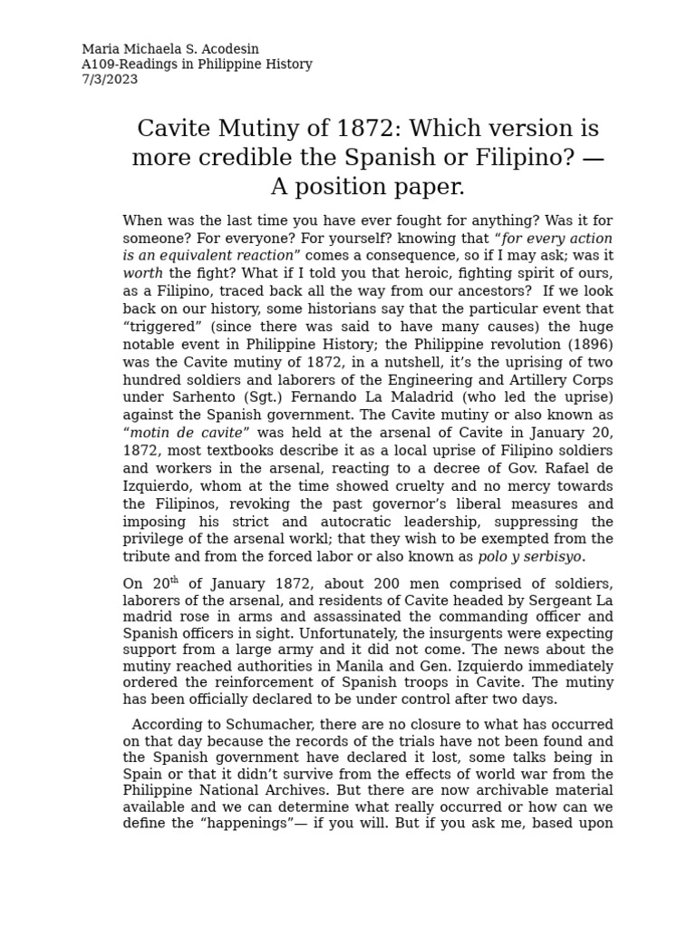 Cavite Mutiny of 1872 - Paper | PDF