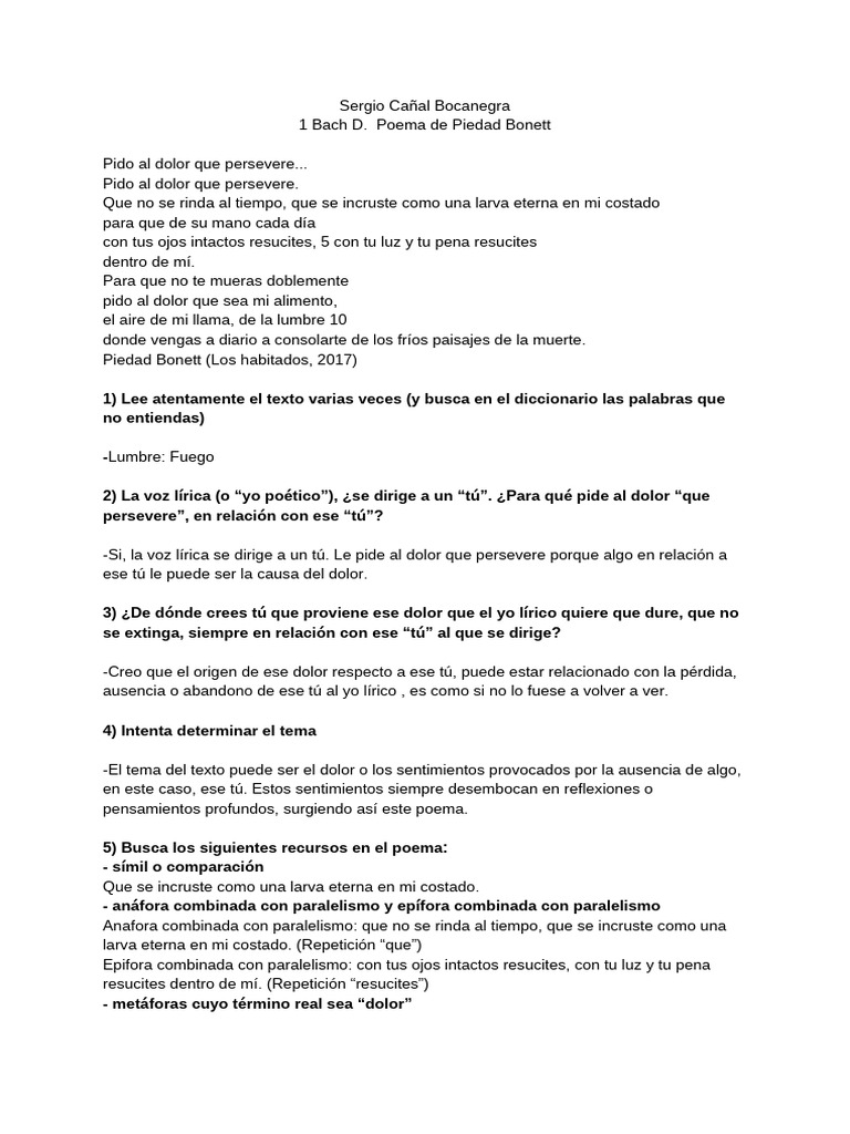Análisis del Poema "Pido al Dolor" de Bonett | PDF | Rima | Metáfora