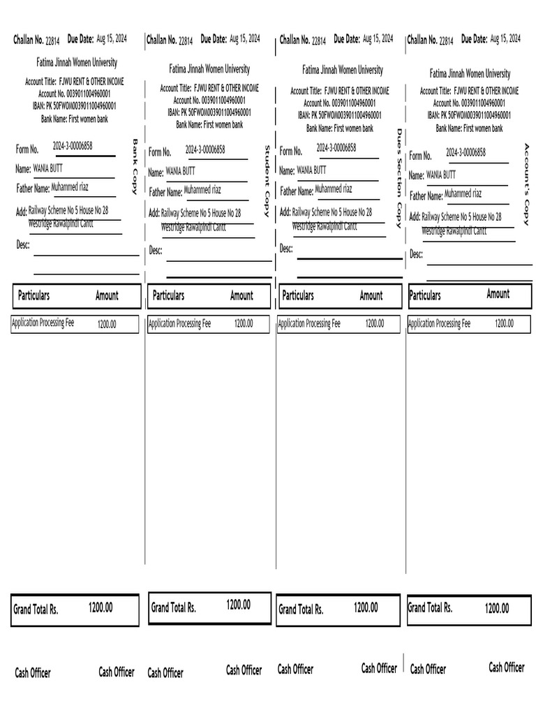 Fjwu Challan Form Pdf