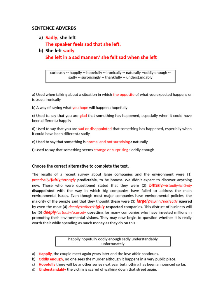 SENTENCE ADVERBS | PDF