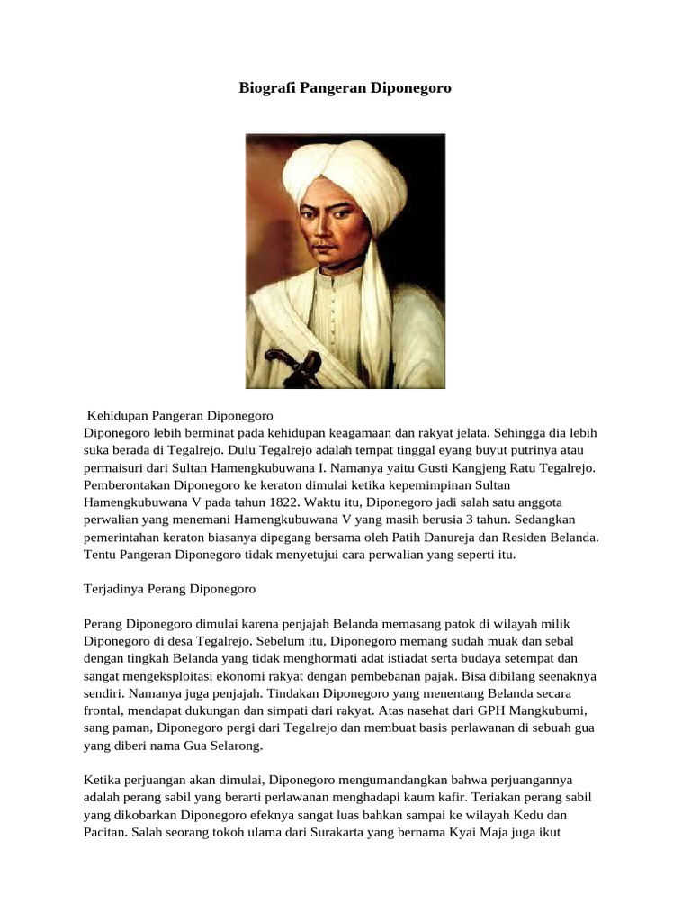 Biografi Pangeran Diponegoro | PDF