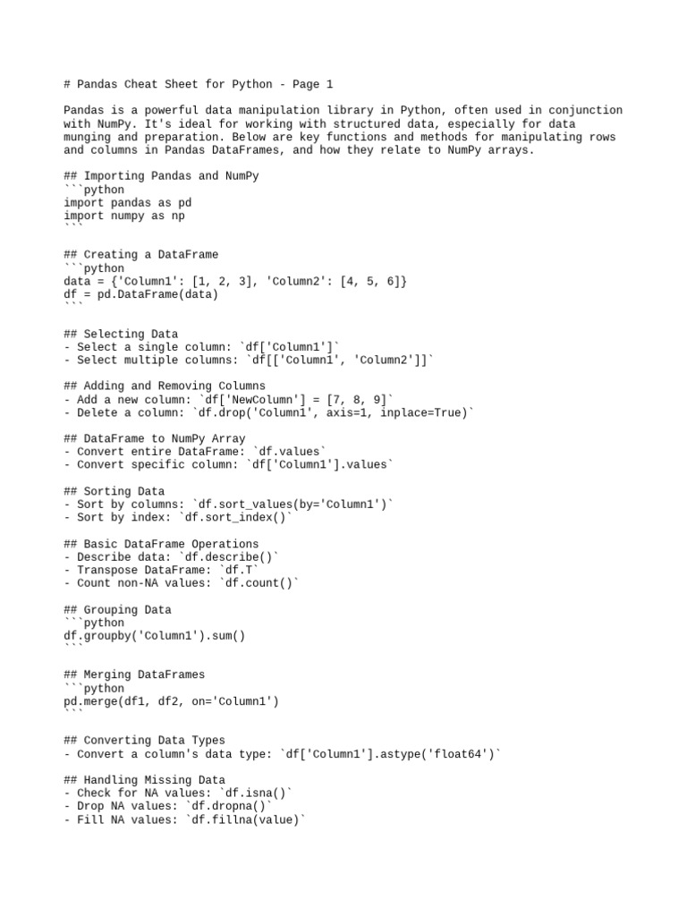 Pandas Expanded Cheat Sheet | PDF