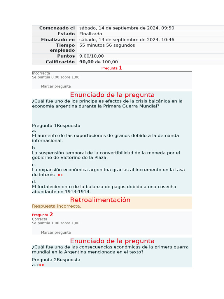 Cuestionarios 1 y 2 Historia Economica Intensivo 2024-2025 | PDF