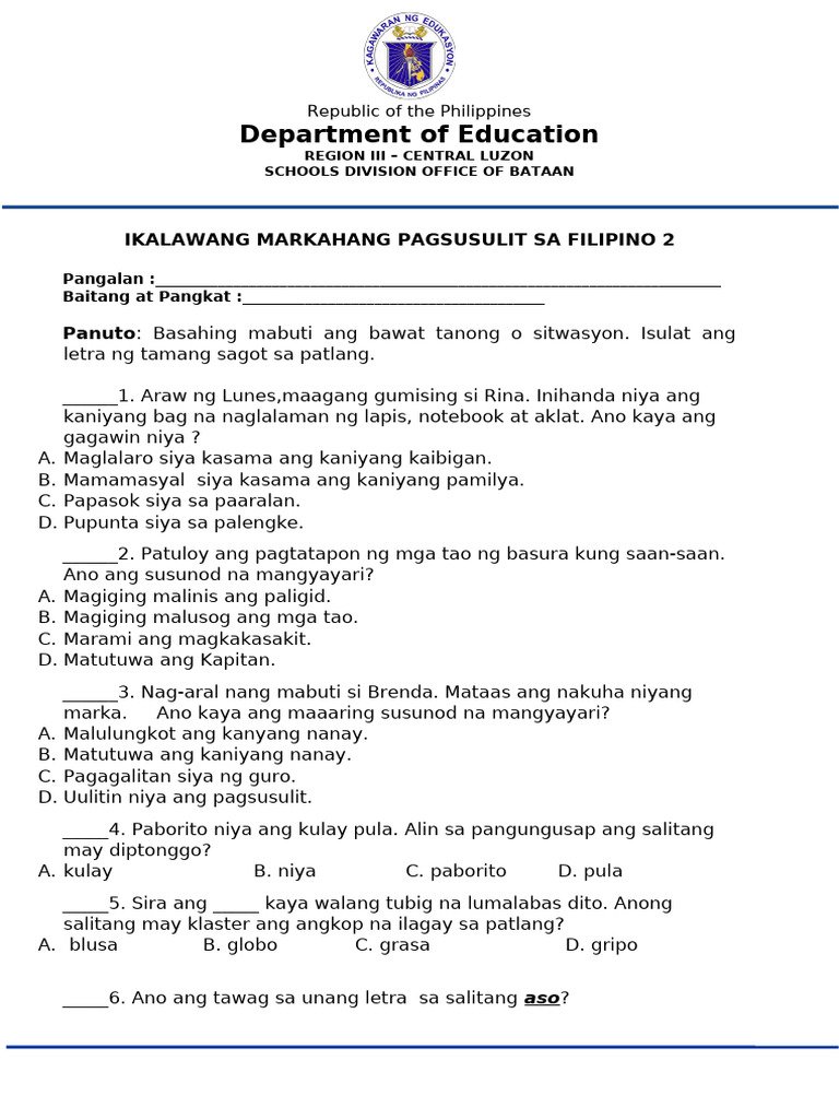 G2 Q2 PT Filipino | PDF
