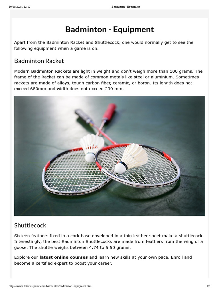 Badminton - Equipment | PDF