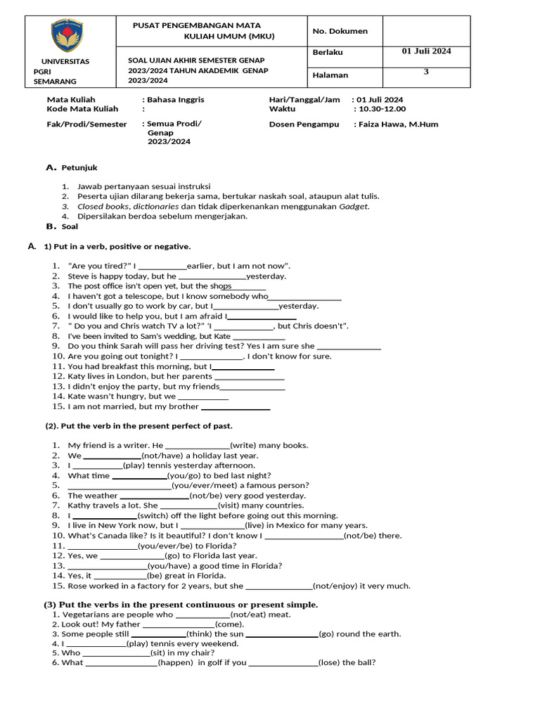 UAS - MKU - GENAP - 2023-2024 (Bahasa Inggris) - Fix | PDF