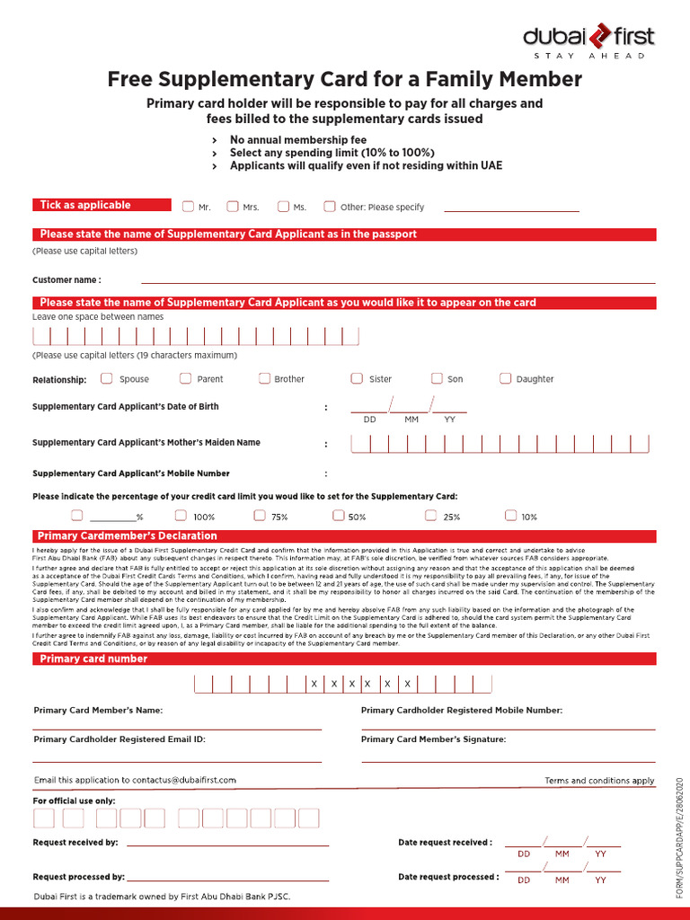 Free Supplementary Card Form | PDF