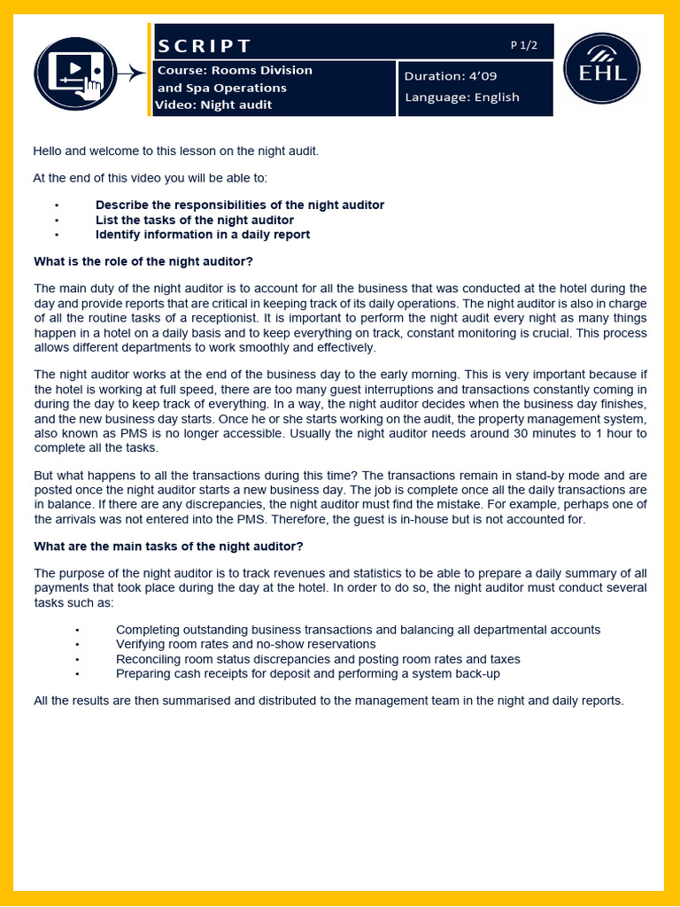 Script Night Audit | PDF