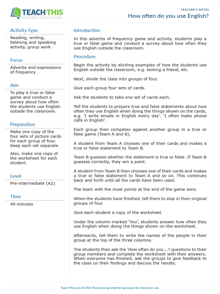 How Often Do You Use English | PDF | English Language | Language Arts ...