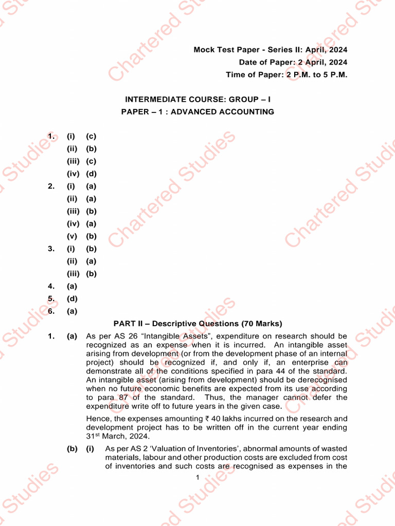 CA Intermediate PAPER - 1 ADVANCED ACCOUNTING MTP Series 2 Suggested | PDF