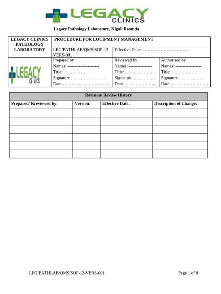 12 Equipment Management Sop | PDF
