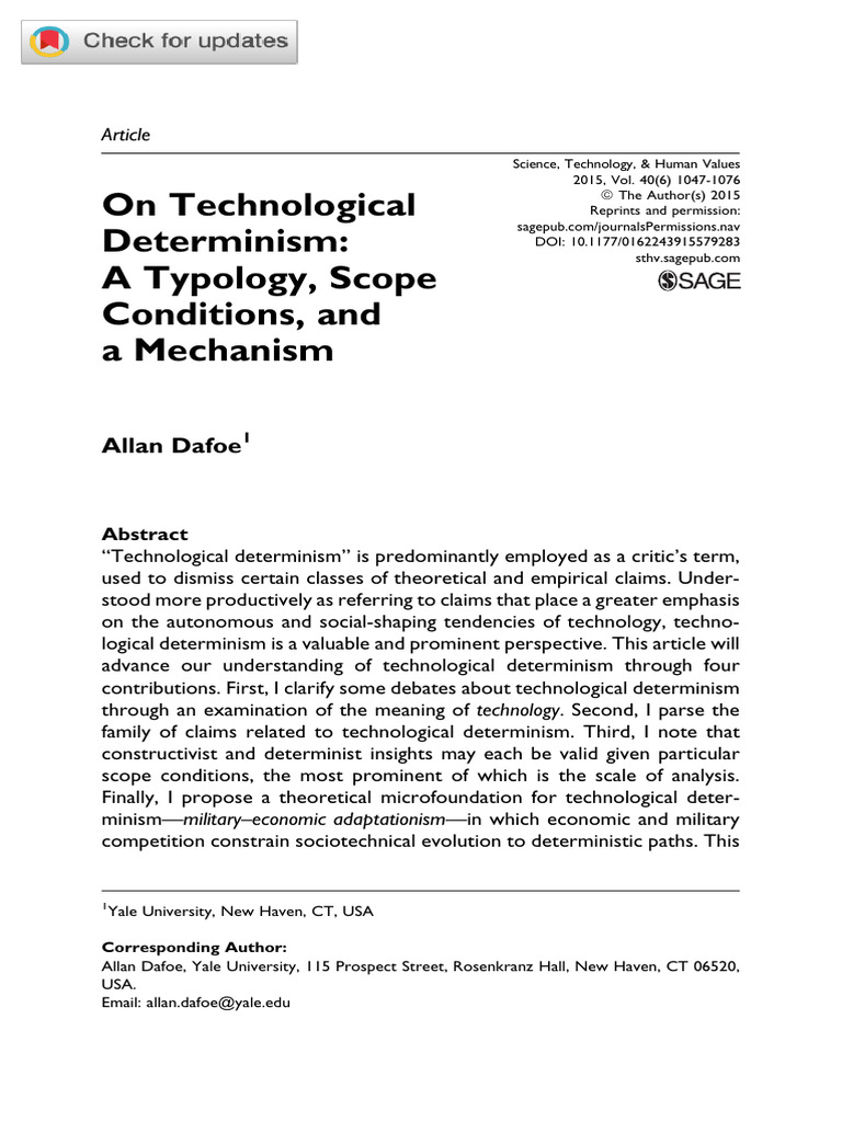 On Technological Determinism A Typology, Scope Conditions, and A ...