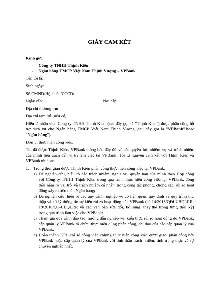 4 Giay Cam Ket | PDF