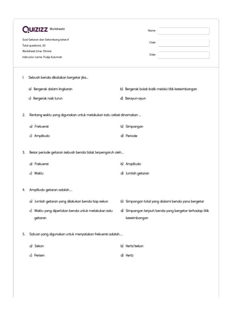 Soal Getaran Dan Gelombang Kelas 8 - Quizizz | PDF