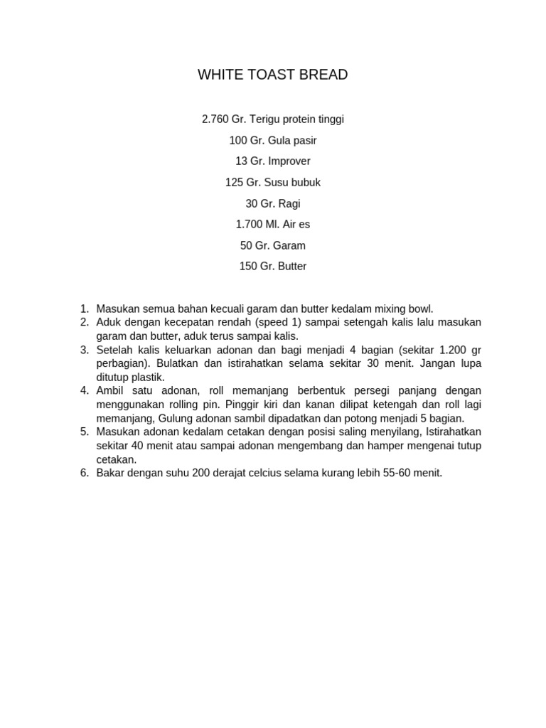 Resep Roti Tawar Dan Milk Bun | PDF