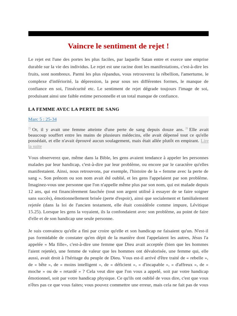 Vaincre Le Sentiment de Rejet | PDF