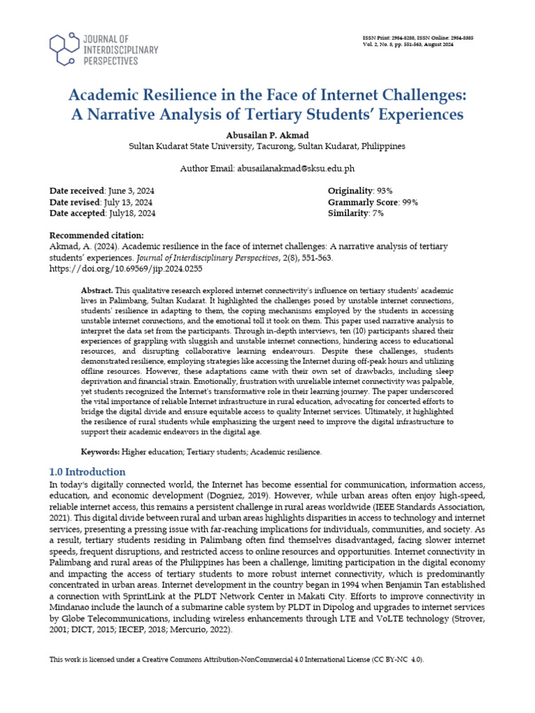 Academic Resilience in the Face of Internet Challenges a Narrative ...
