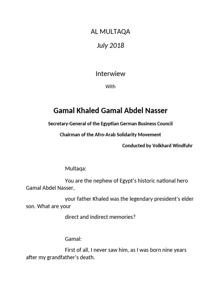 Interview Multaqa Gamal Khaled Gamal Abdel Nasser | PDF