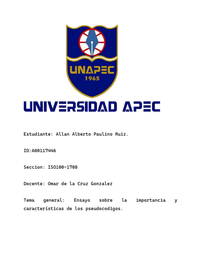 Ensayos Sobre La Importancia y Caracteristicas de Pseudocigo. (Allan ...