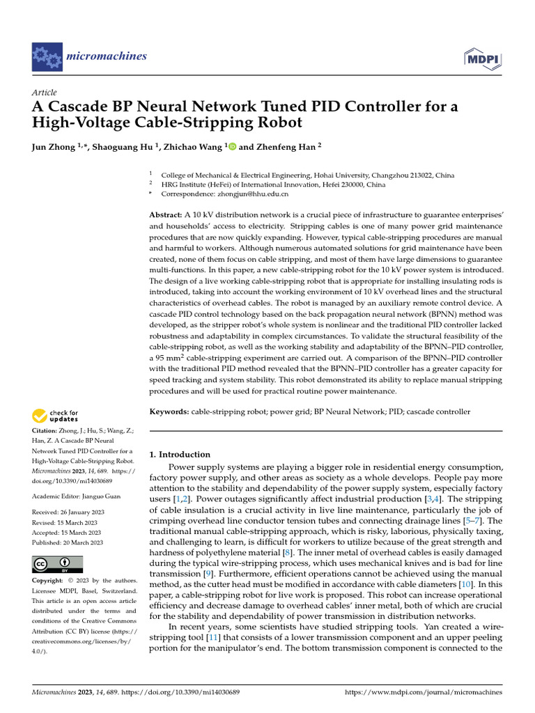 A Cascade BP Neural Network Tuned PID Controller F | PDF | Artificial Neural Network | Robot