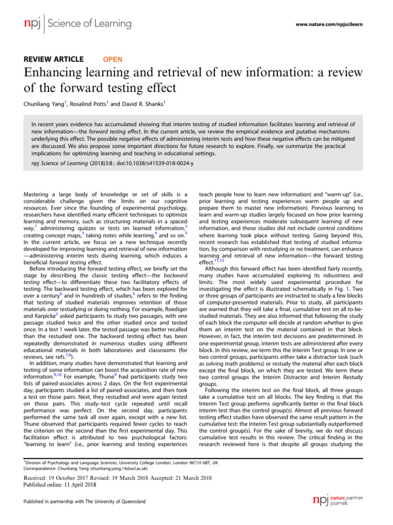 Science of Learning: Enhancing Learning and Retrieval of New ...