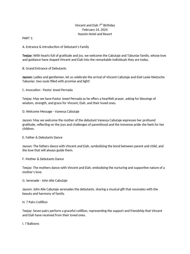 Vincent and Eiah 7th Birthday Scripts | PDF