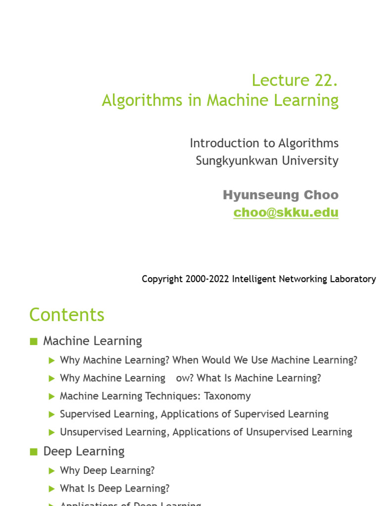 Lecture 22 - AlgorithmsInMachineLearning | PDF
