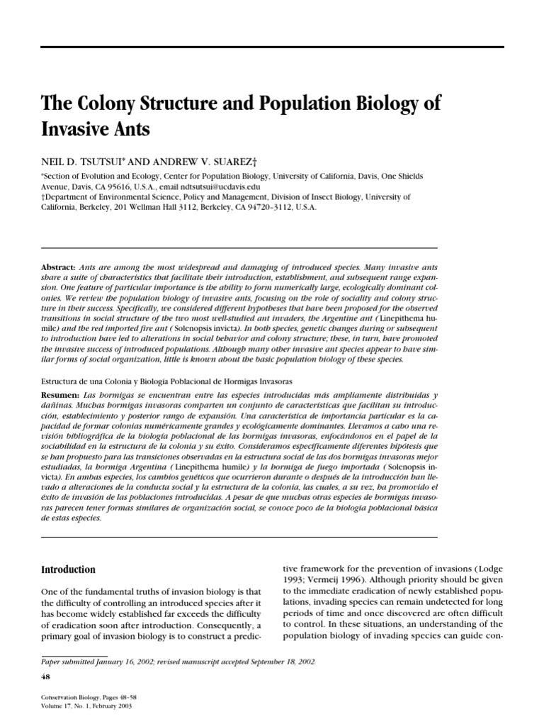 Colony Structure and Population Biology of Invasive Ants | PDF ...
