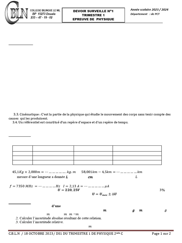 2nde C DS1 2023 | PDF