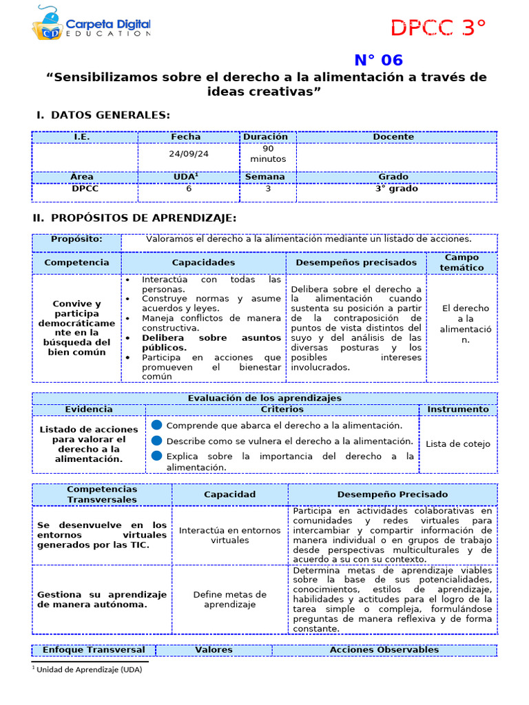 SESIÓN 6 - SENSIBILIZAMOS SOBRE EL DERECHO A LA ALIMENTACIÓN A TRAVÉS DE IDEAS CREATIVAS - DPCC ...