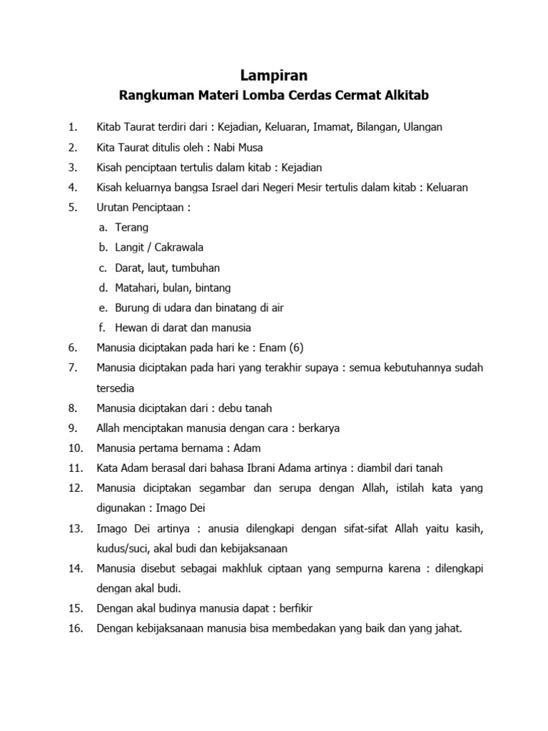 Lampiran Materi Lomba Cca 2024 | PDF